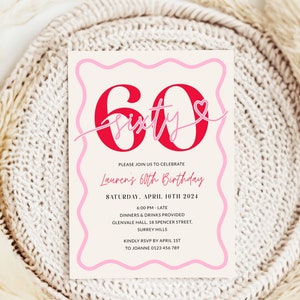 Wavy Border 60th Birthday Invitation Women, Modern Scalloped 60th Party ...