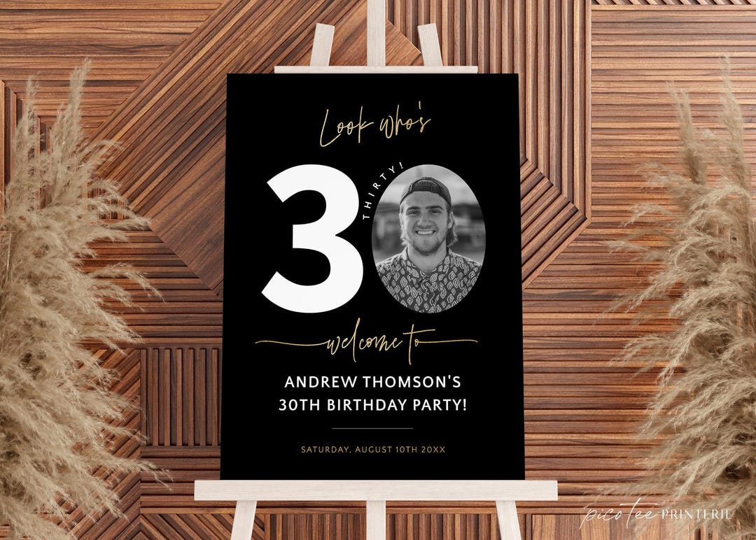 Look Who's 30 Welcome Sign With Photo, Men's 30th Birthday Party ...