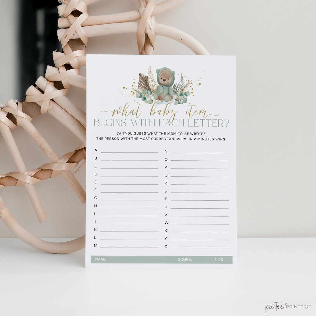 What Baby Item Begins With Each Letter, Sage Green Bear Baby Shower ...