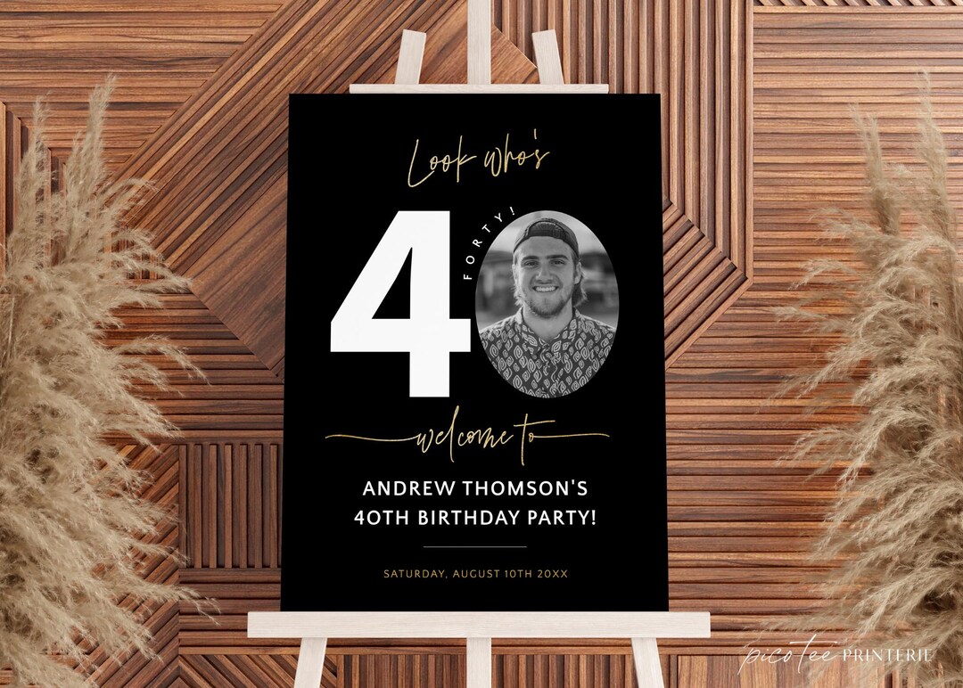 Look Who's 40 Welcome Sign With Photo, Men's 40th Birthday Party ...