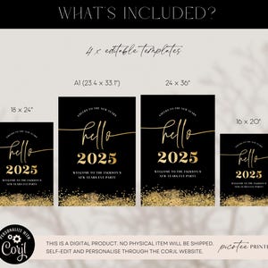 Gold Hello New Years Eve Welcome Sign Template, 2025 New Year's Eve ...
