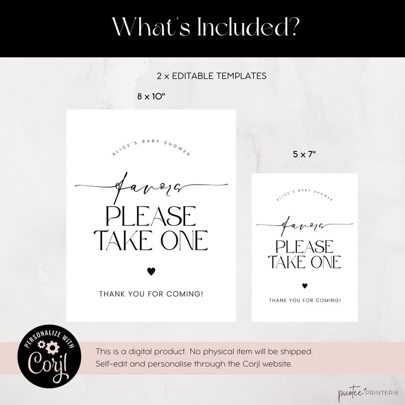 Baby Shower Favor Sign, Printable Favor Sign Baby Shower, Minimalist ...