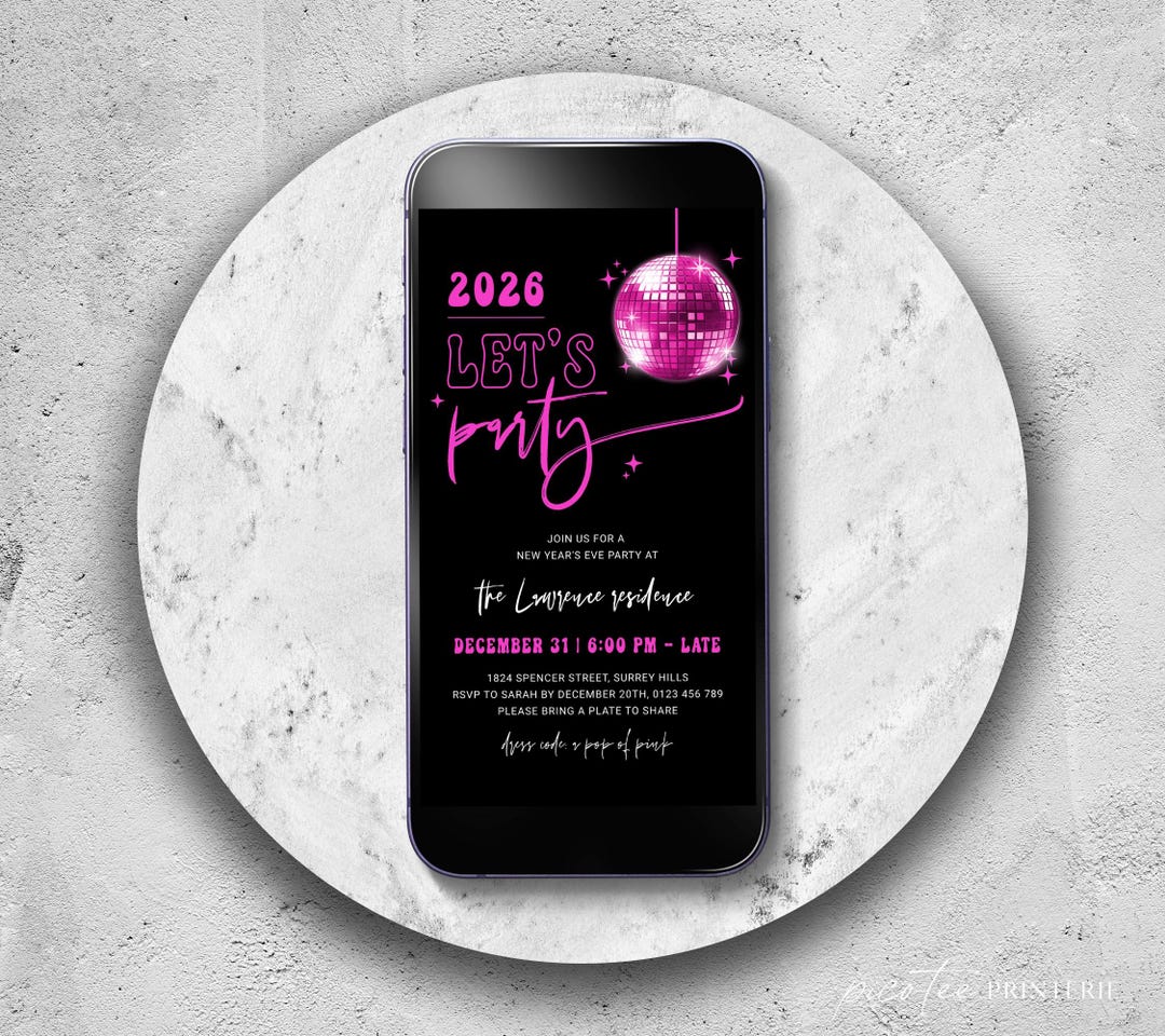 Pink Disco Ball New Years Eve Digital Invitation for 2026, Neon NYE ...