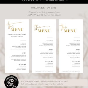 Minimalist Dinner Menu Printable Template, Modern Editable Birthday ...