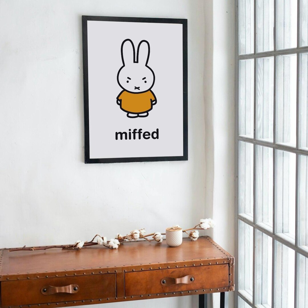 Miffy Inspired Poster, Miffed - Kawaii Wall Art, Bunny Character, Funny ...