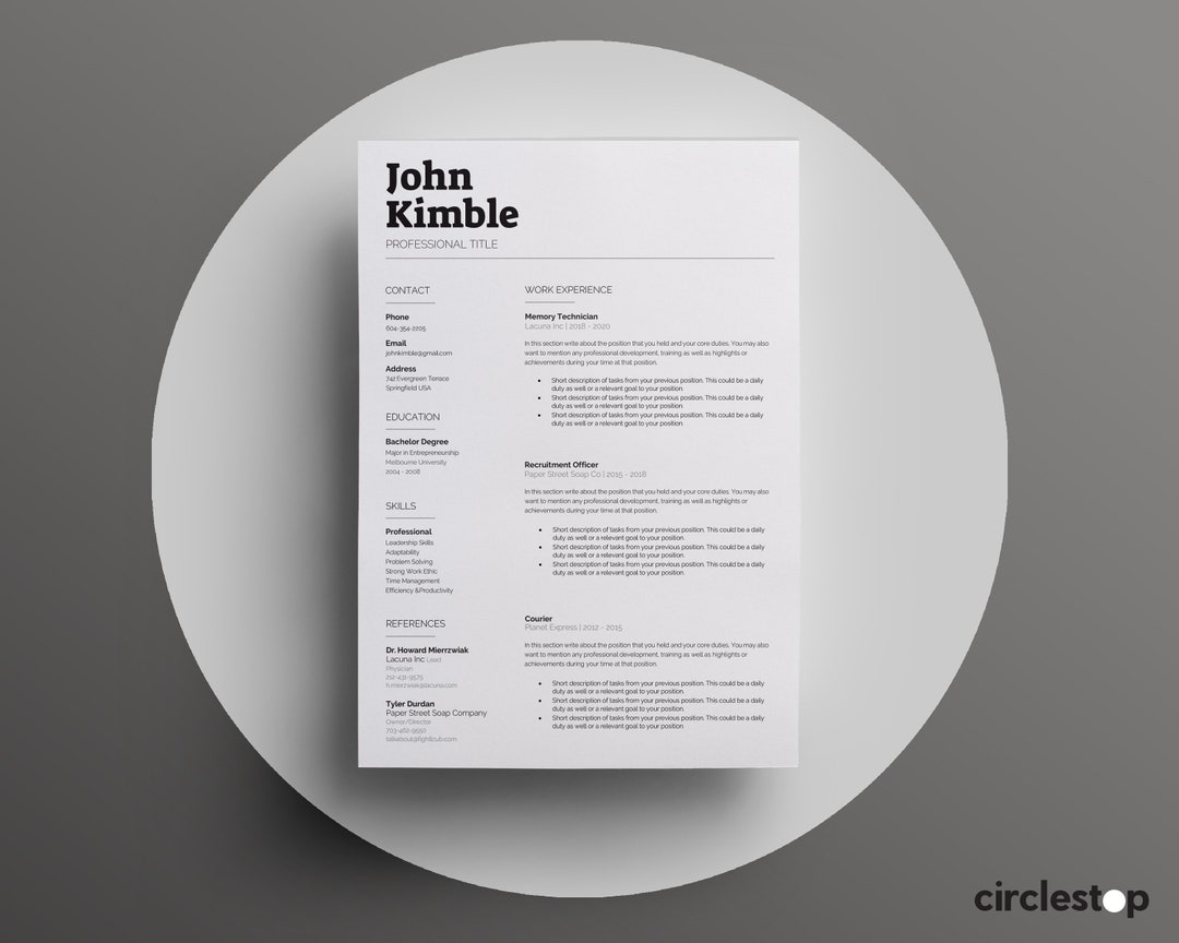 Resume Template for MS Word Two Page Contemporary, Professional, Modern ...