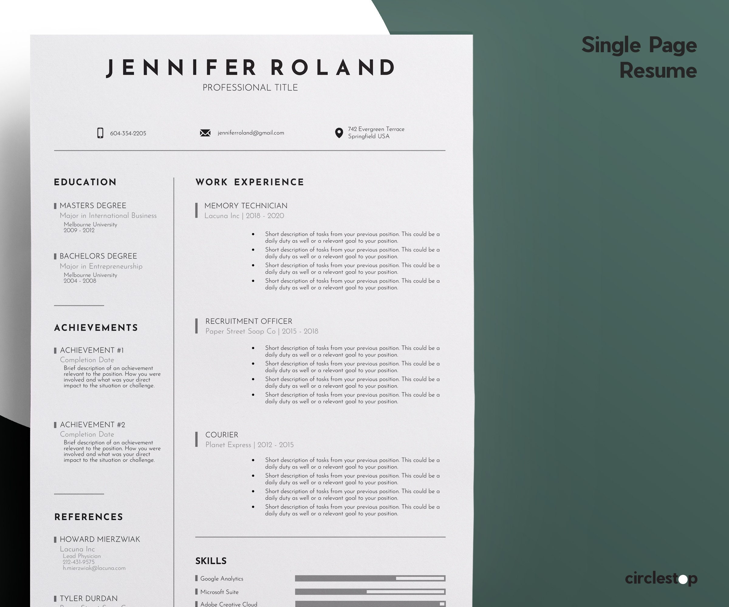Resume Template for Microsoft Word Professional, Modern & Minimalist ...