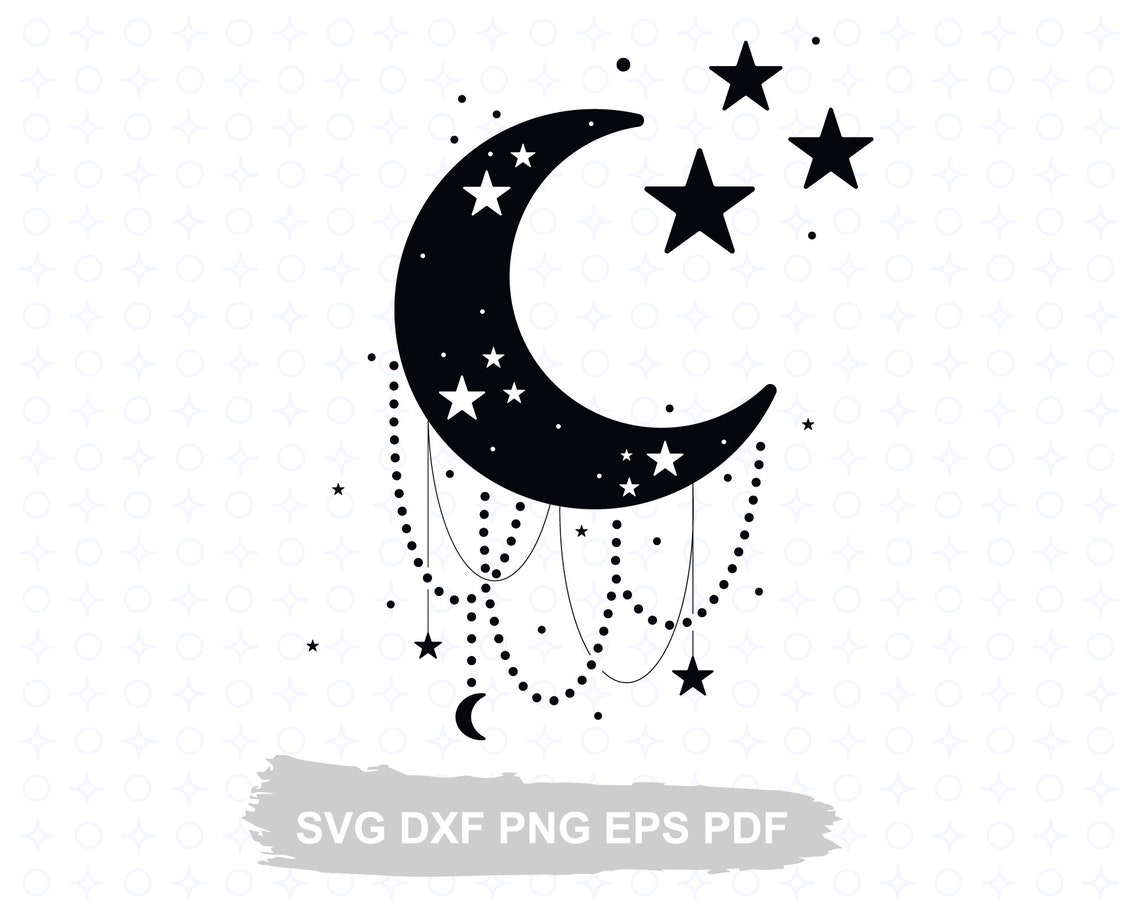 Moon SVG and stars. Moon png silhouette DXF. Celestial svg | Etsy