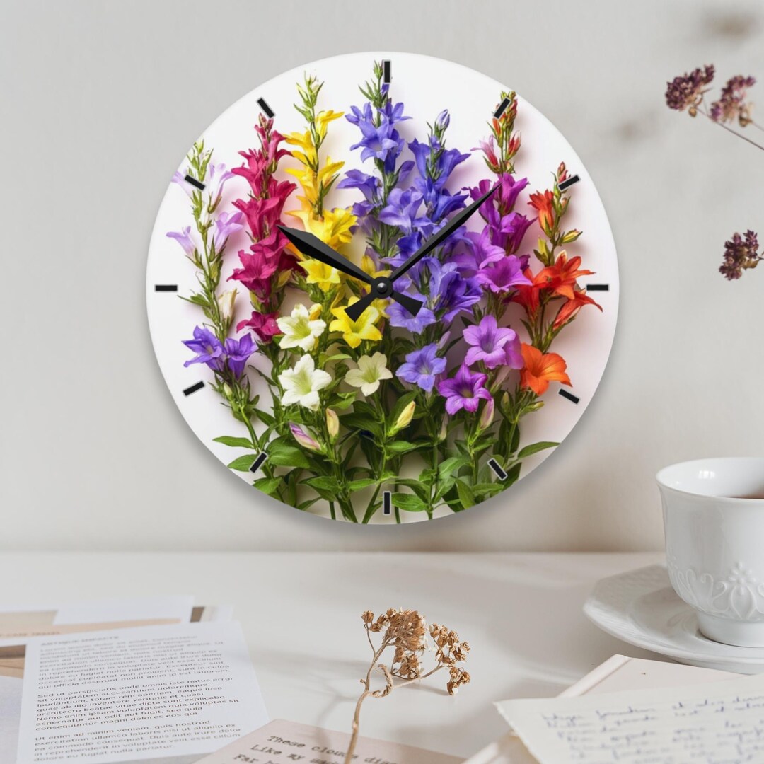 Floral Wall Clock, Unique Botanical Large Wall Clock, Field of Flowers ...