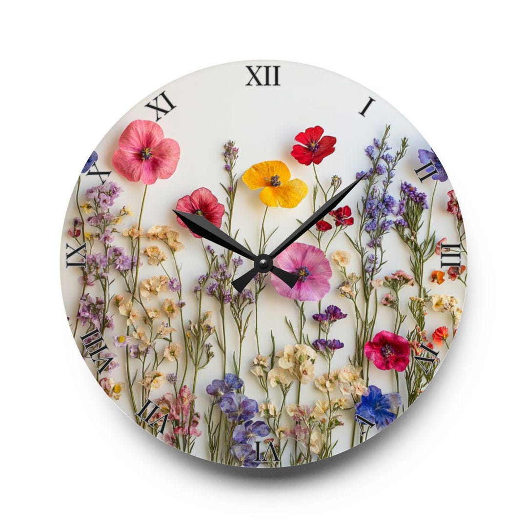 Floral Wall Clock, Unique Botanical Large Wall Clock, Bold Flower ...