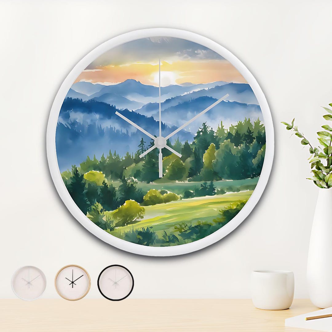 Blue Ridge Mountains Wooden Frame Clock, Hiking Gift, Watercolor ...