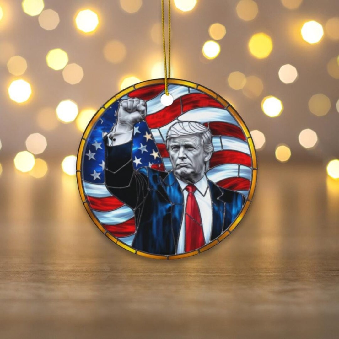 Trump With Raised Fist Stained Glass Christmas Ornament, American Pride ...