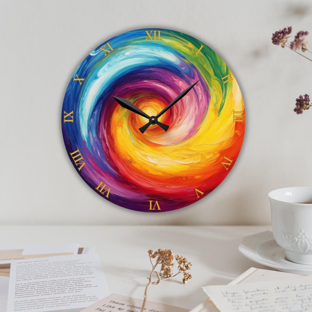 Colorful Wall Art Clock, Color Palette Acrylic Wall Clock for Living ...