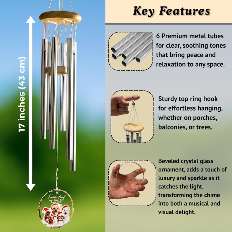 Personalized Memorial Wind Chime, Custom Photo Sympathy Glass Ornament ...