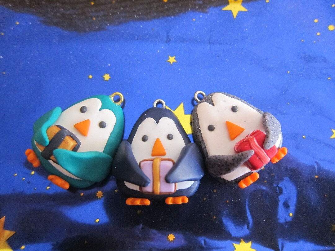 Handmade Fimo Penguin Tree Decorations, Christmas Decorations, Kawaii ...