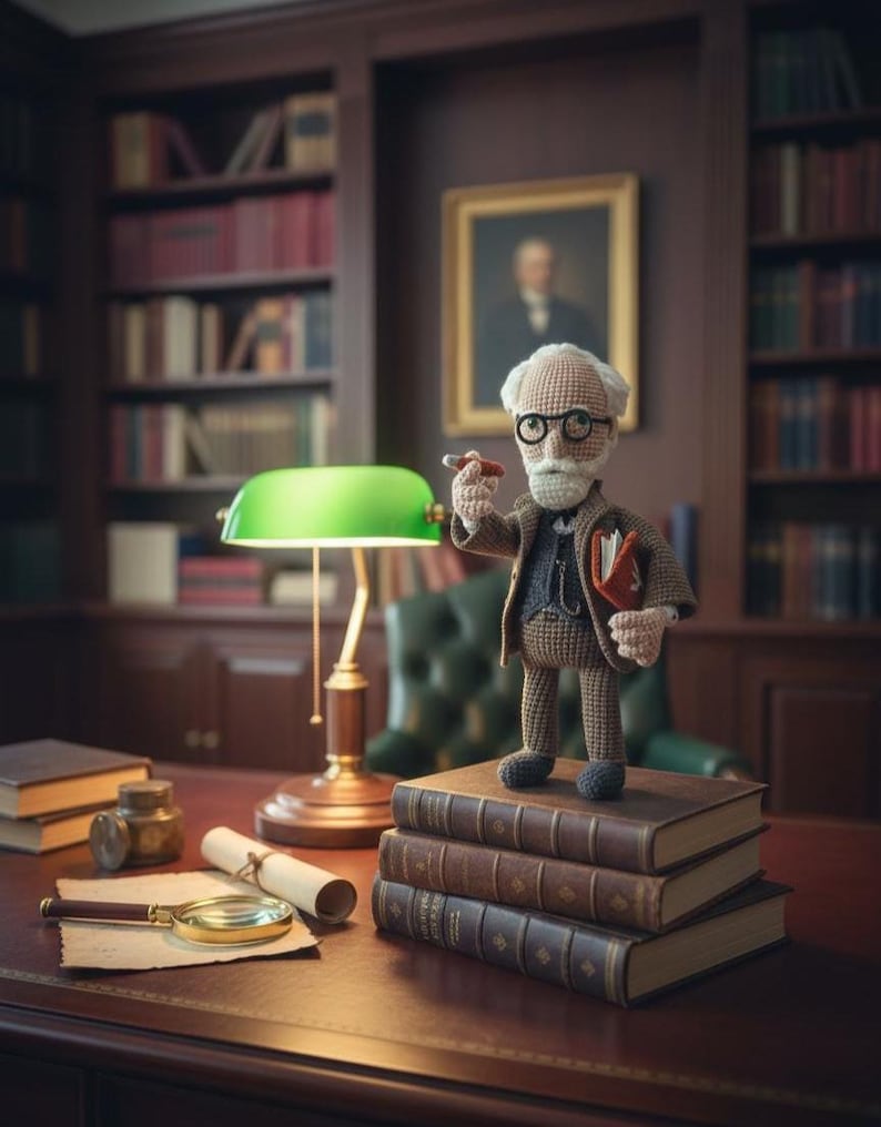 Sigmund Freud Amigurumi Bookshelf Decor, Handknitted Academician Doll ...