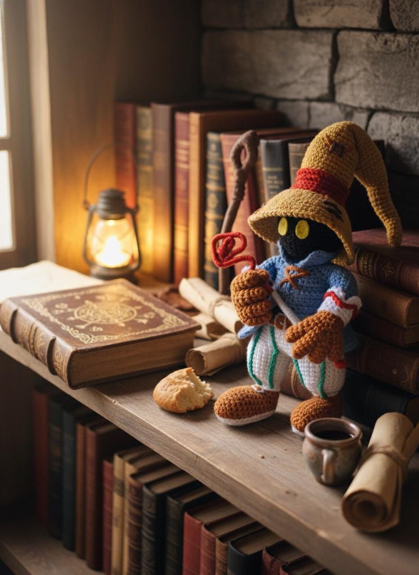 Black Mage Kawaii Crochet Art, Amigurumi Crochet Black Mage, Plush ...