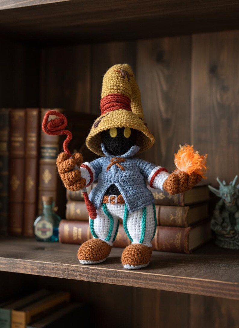 Black Mage Kawaii Crochet Art, Amigurumi Crochet Black Mage, Plush ...