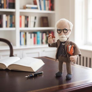 Sigmund Freud Amigurumi Bookshelf Decor, Handknitted Academician Doll ...
