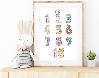 Numbers Posterpink Color Numbers Printeducational Wall Art - Etsy