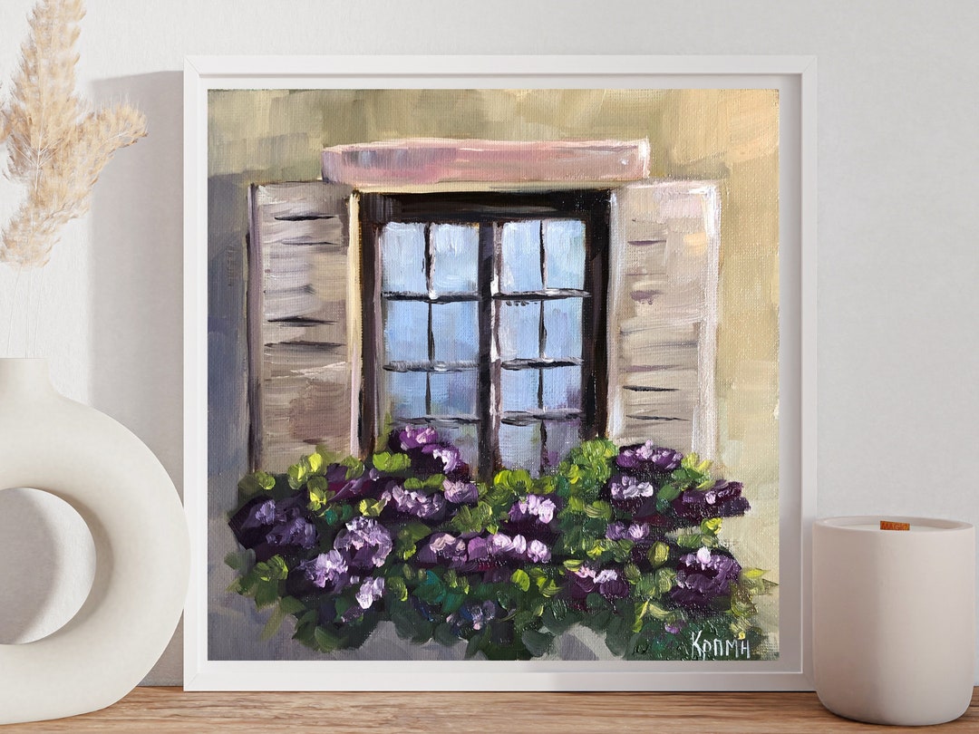 Window Oil Painting, Window Flowers Oil Painting, Flowers on the Window ...