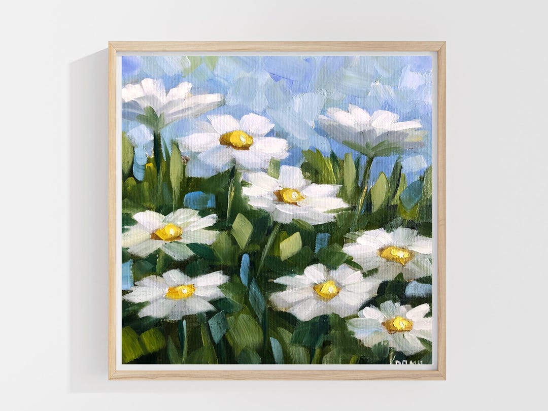 Daisy Flower Oil Painting: Expressive White Florals on Canvas, 20x20cm ...