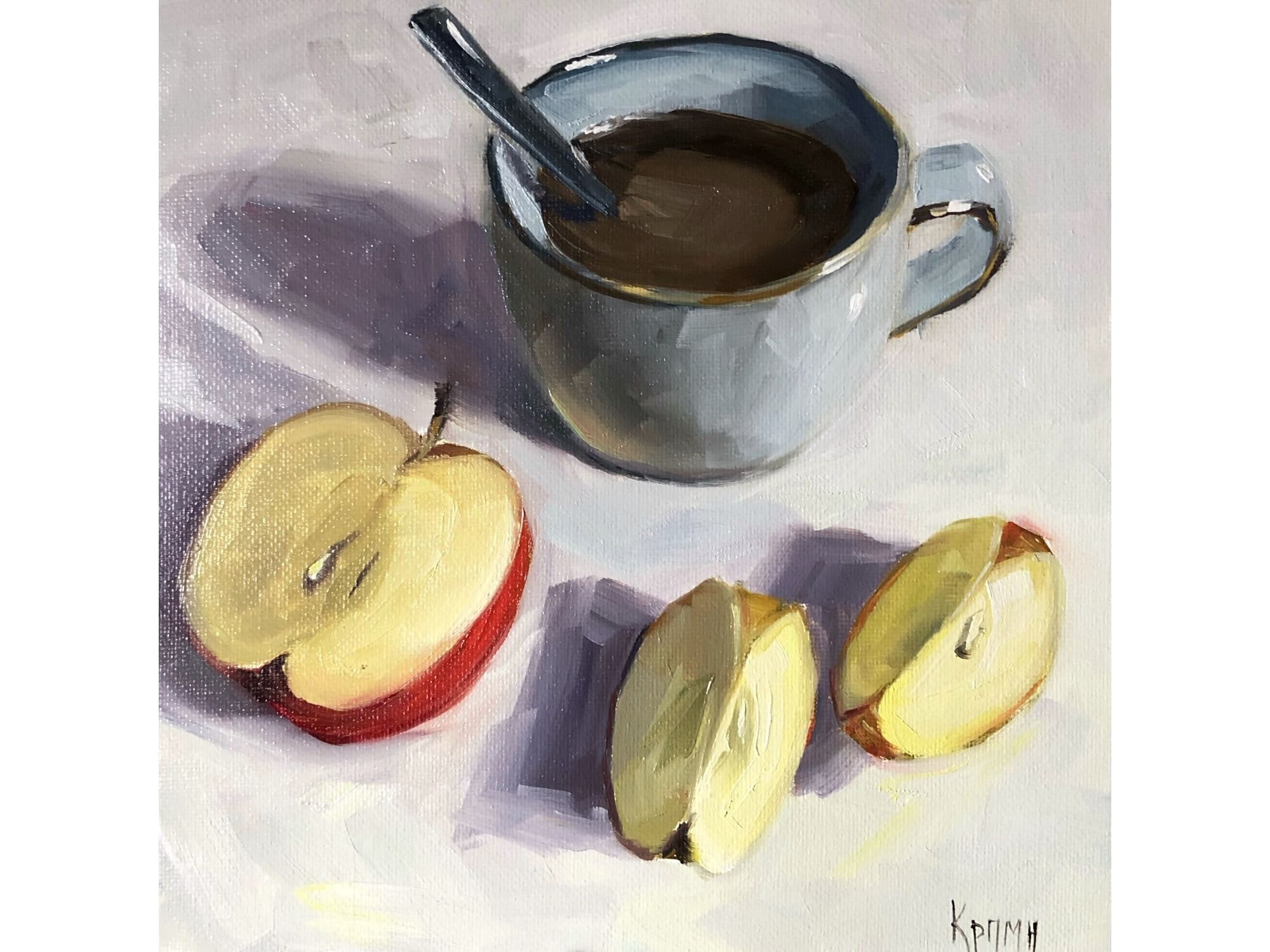 Still Life Oil Painting Coffee Cup Apples Still Life Oil - Etsy UK