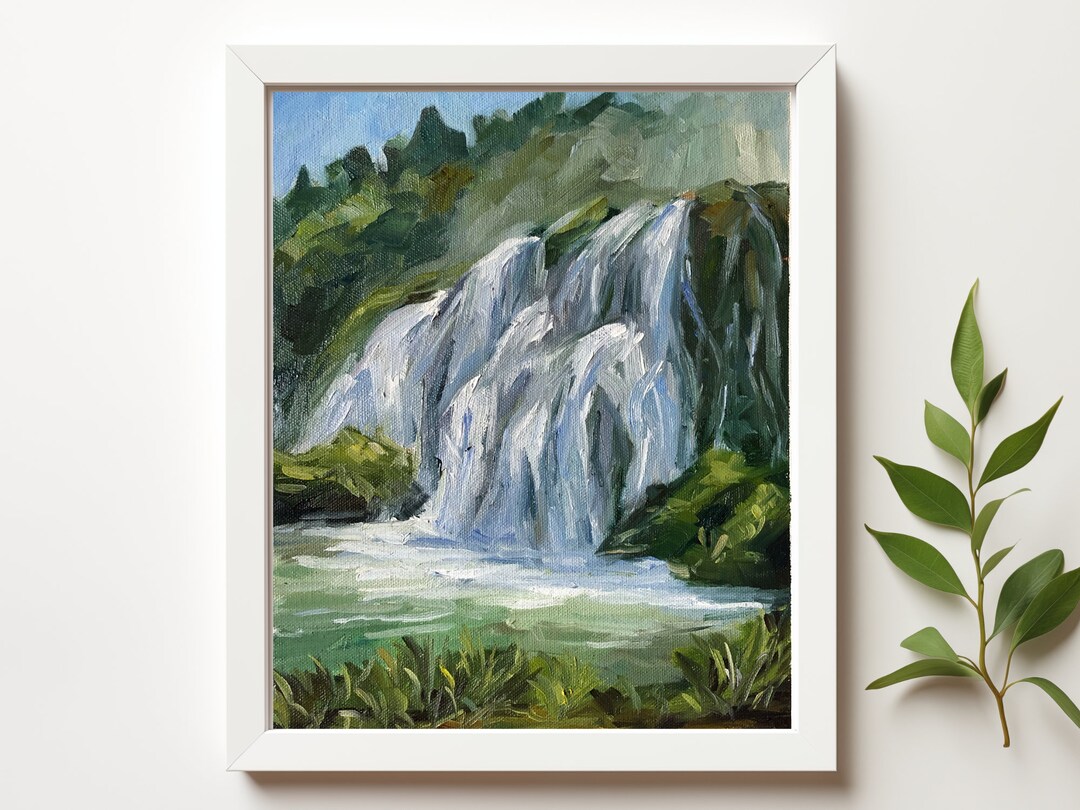 Waterfall Oil Painting, Oil Painting Waterfall River Water Oil Painting ...