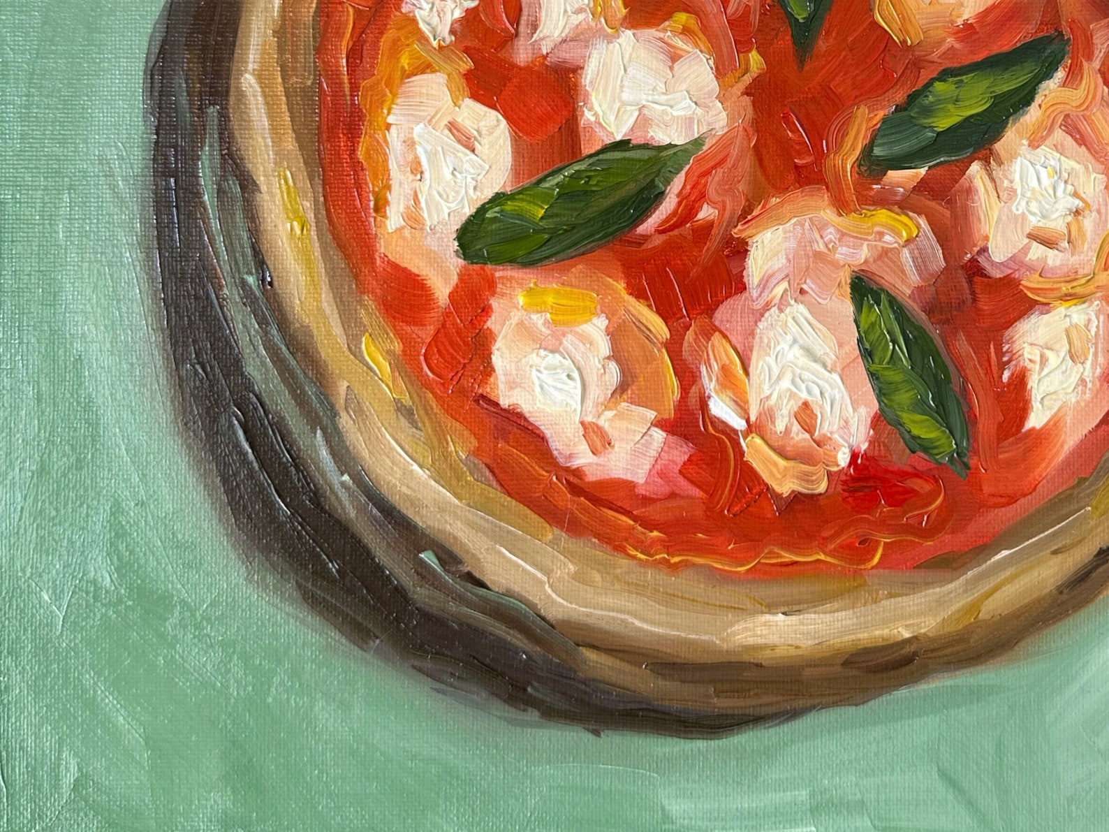 Pizza Oil Painting, Pizza Margherita Painting, Italian Food Art ...
