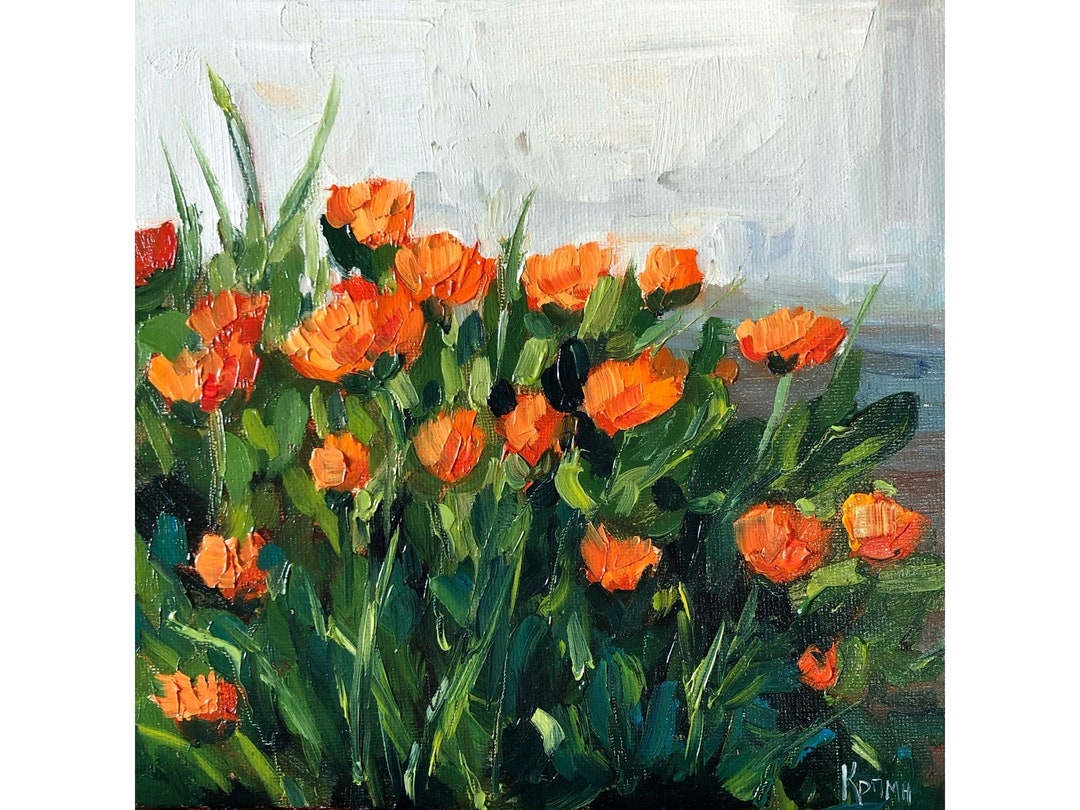 Calendulas Oil Painting, Calendulas Orange Flowers Oil Painting ...