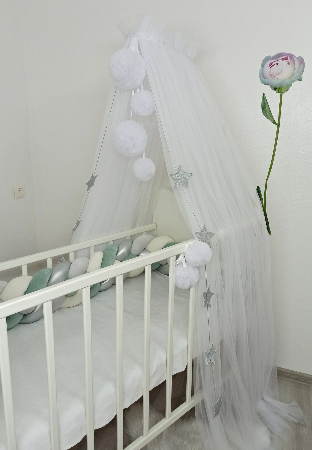 Bed Tulle Canopy for Nursery, Kids Hanging Tent for Bedroom, Crib ...