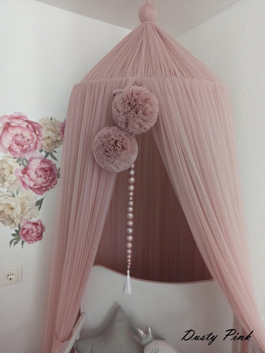Dusty Pink Tulle Canopy, Princess Bed Baldachin, Double Bed Nursery ...