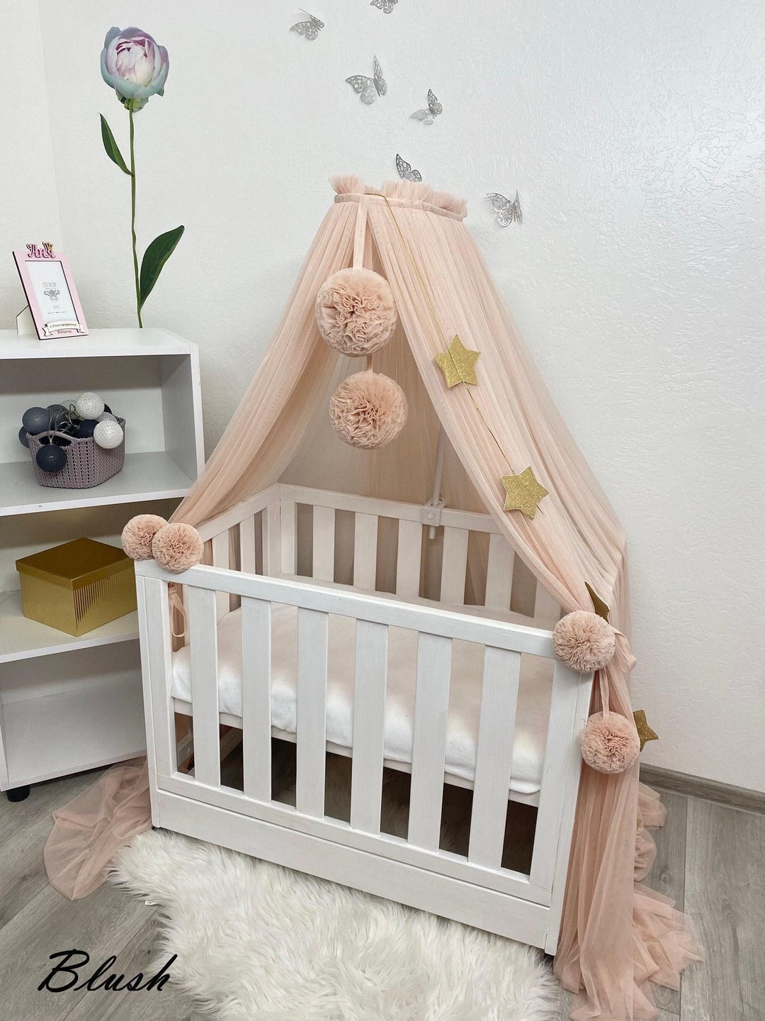 Nursery Baby Girl Canopy, Pastel Tulle Crib Decor, Over Crib Baldachin ...
