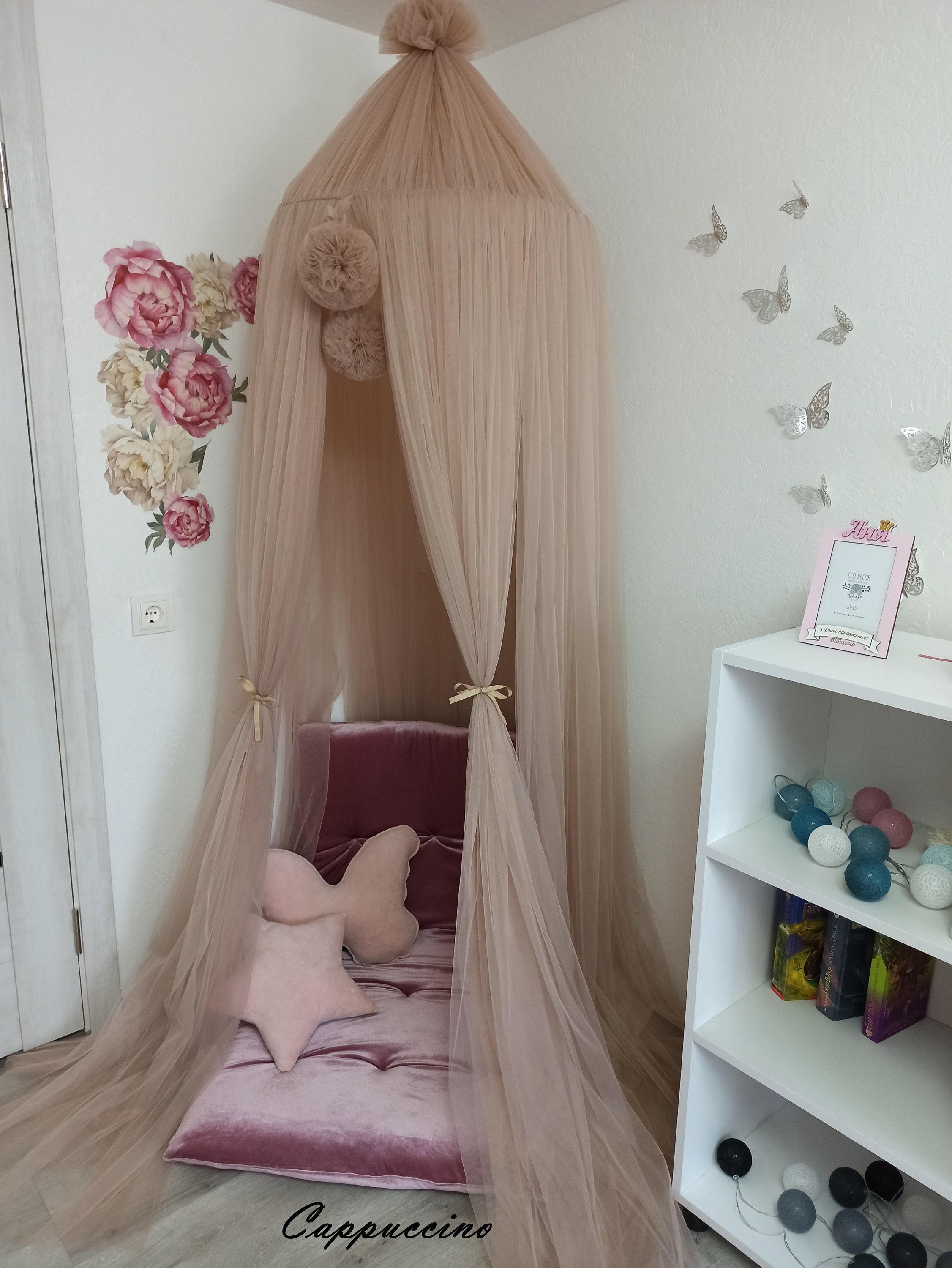 Play Canopy with pompoms for nursery interior Crib Canopy | Etsy