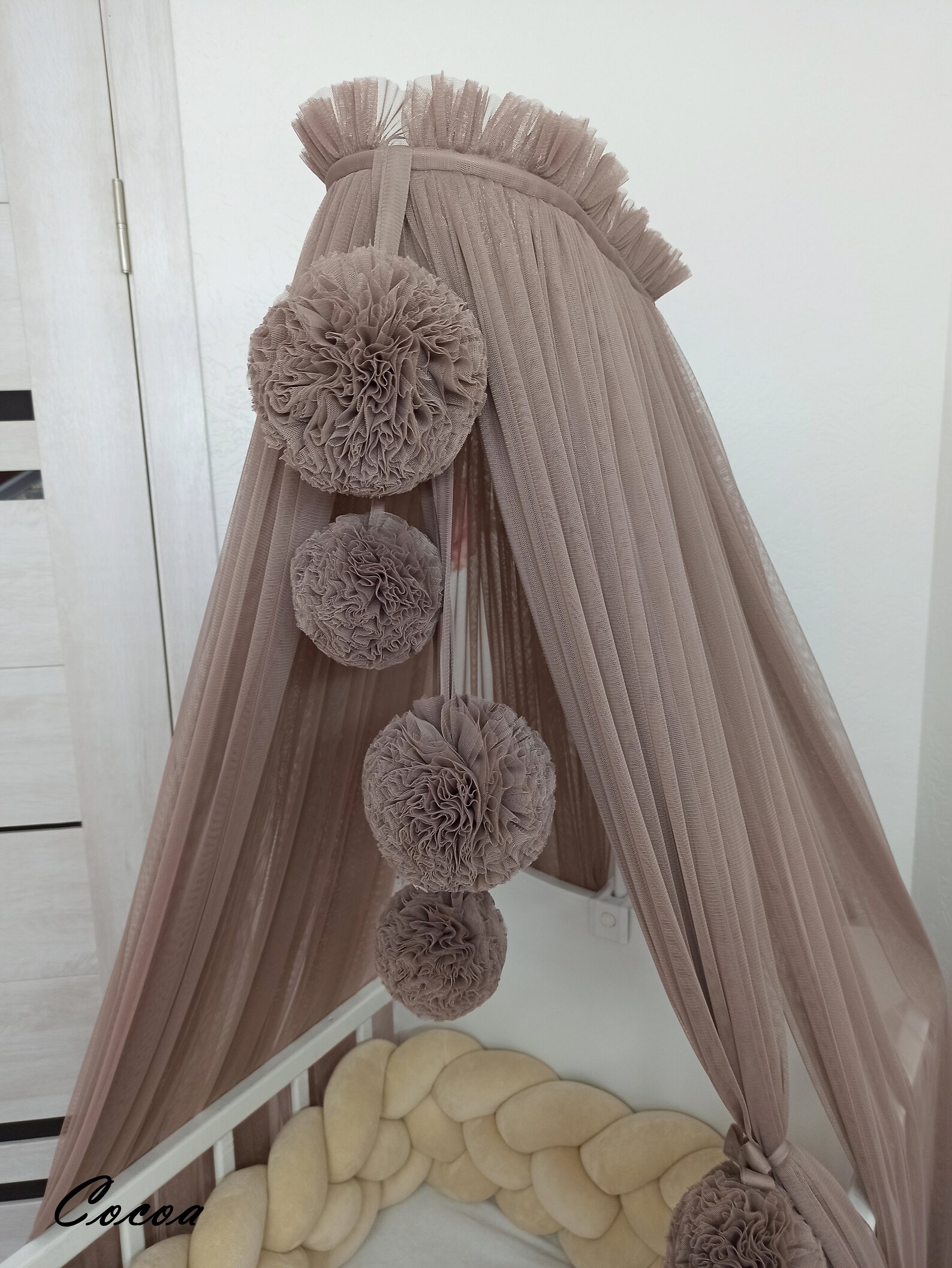 Soft Canopy for Nursery With Holder Pompoms Kids Hanging Tent | Etsy