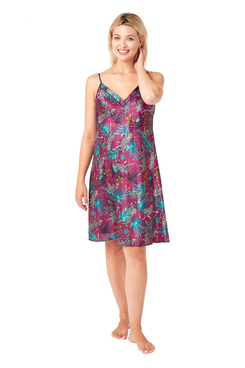 NEW Ladies Jungle Cheetah Print SATIN Chemise Nightdress Full Slip ...