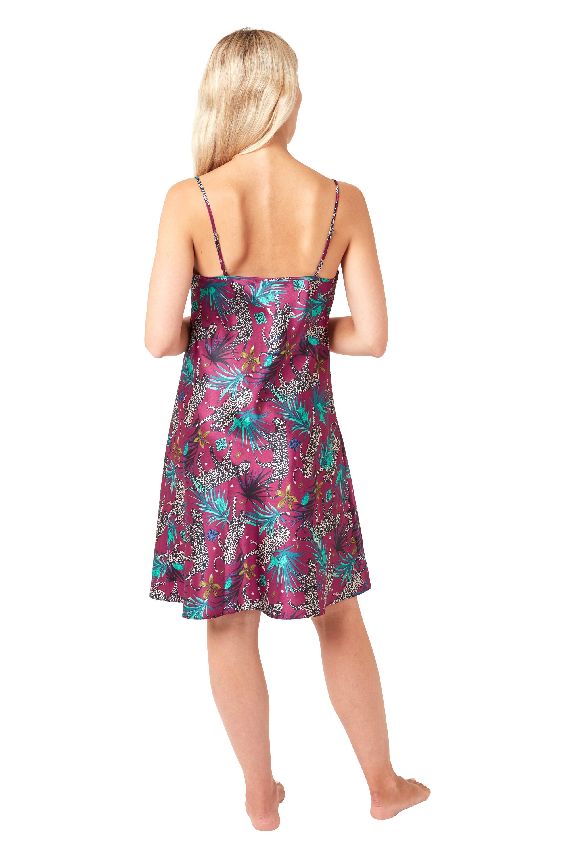 NEW Ladies Jungle Cheetah Print SATIN Chemise Nightdress Full Slip ...