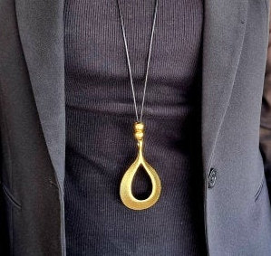 Big Gold Drop Pendant, Long Necklace, Statement Necklace, Large ...