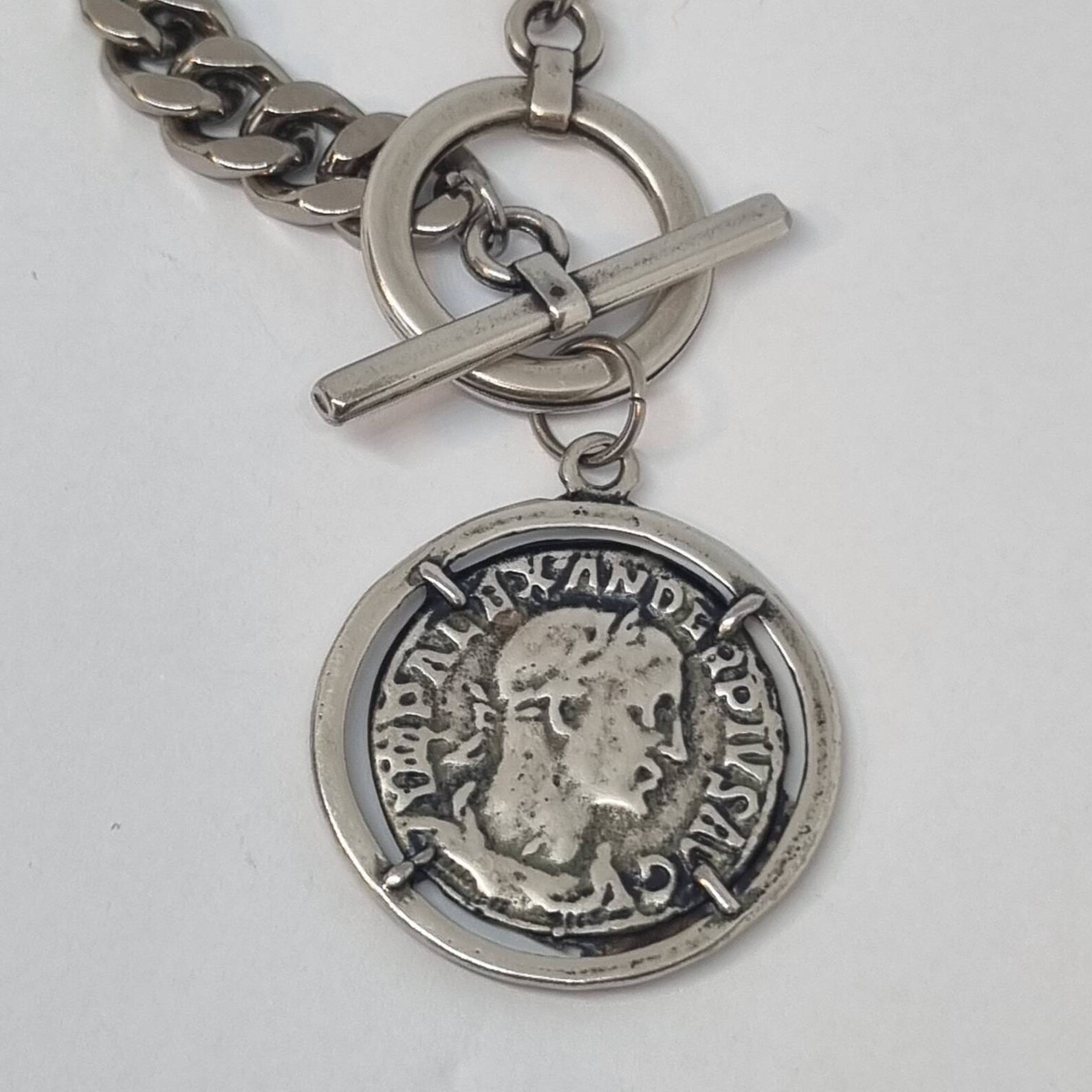 Silver Coin Necklace, Oxidized Silver Coin Pendant Necklace, Medallion ...