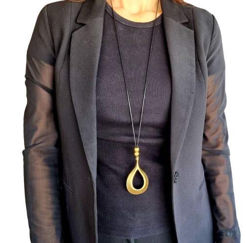 Big Gold Drop Pendant, Long Necklace, Statement Necklace, Large ...