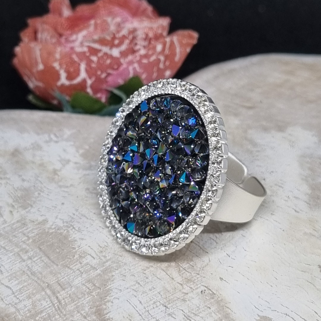 Blue Crystal Ring, Swarovski Jewelry, Oversized Crystal Ring, Statement ...