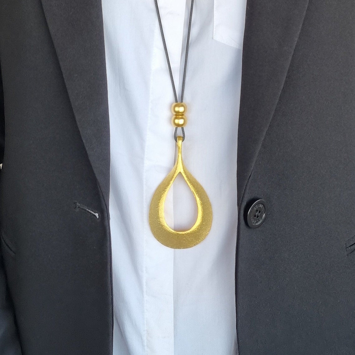 Big Gold Drop Pendant, Long Necklace, Statement Necklace, Large ...