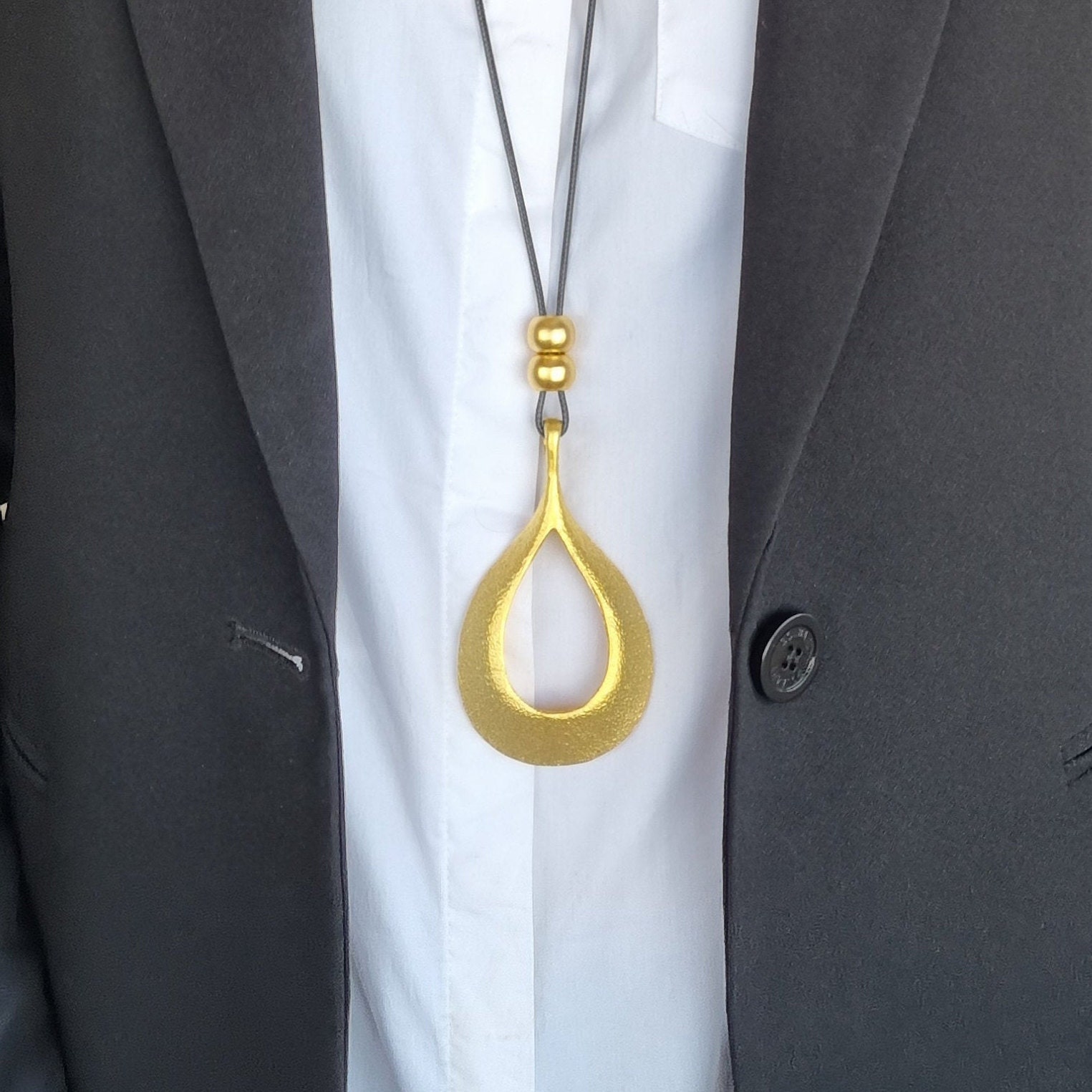 Big Gold Drop Pendant, Long Necklace, Statement Necklace, Large ...
