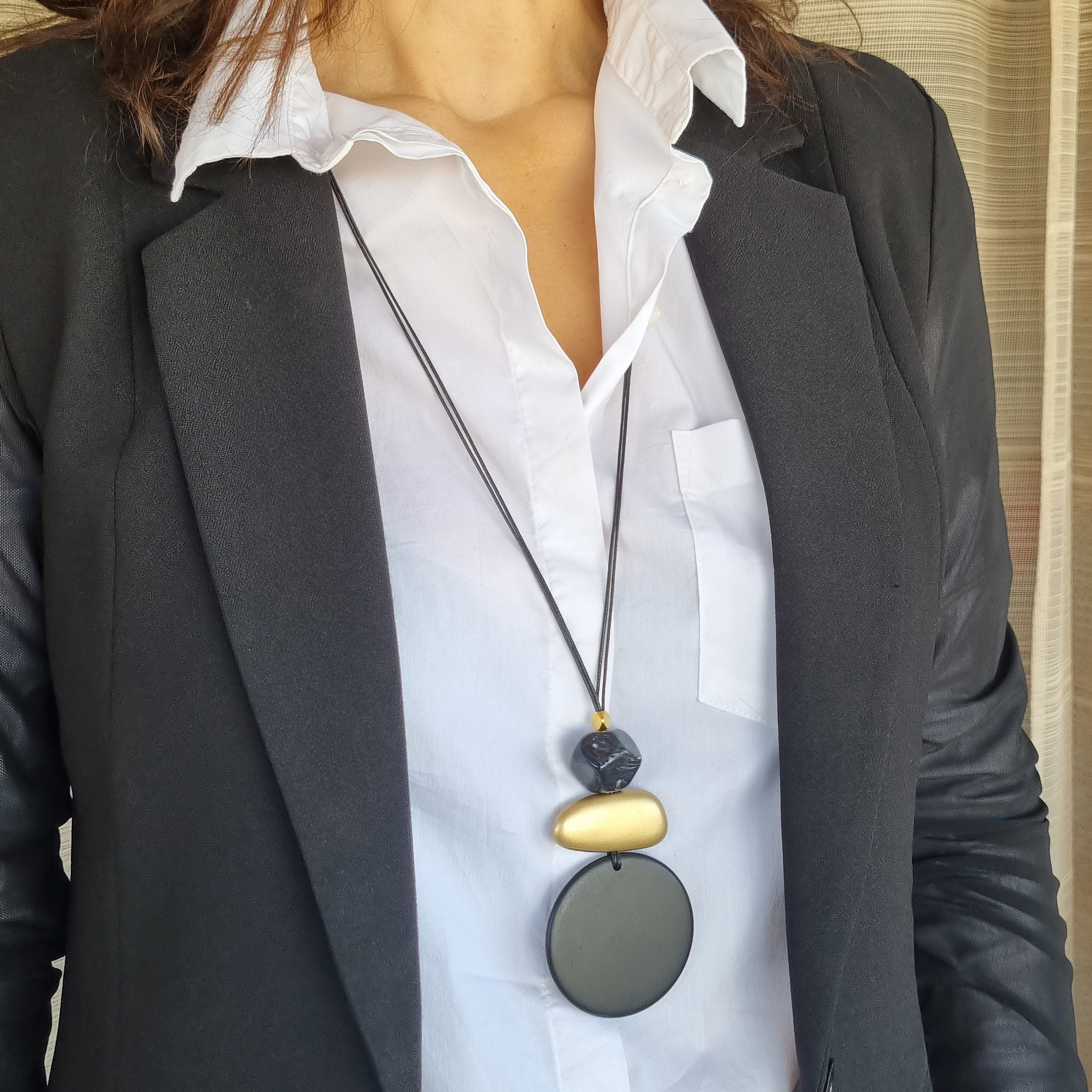 Long Pendant Necklace, Long Gold Necklace, Black and Gold Necklace ...