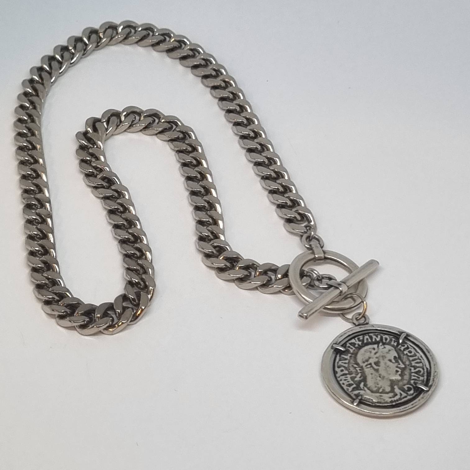 Silver Coin Necklace, Oxidized Silver Coin Pendant Necklace, Medallion ...