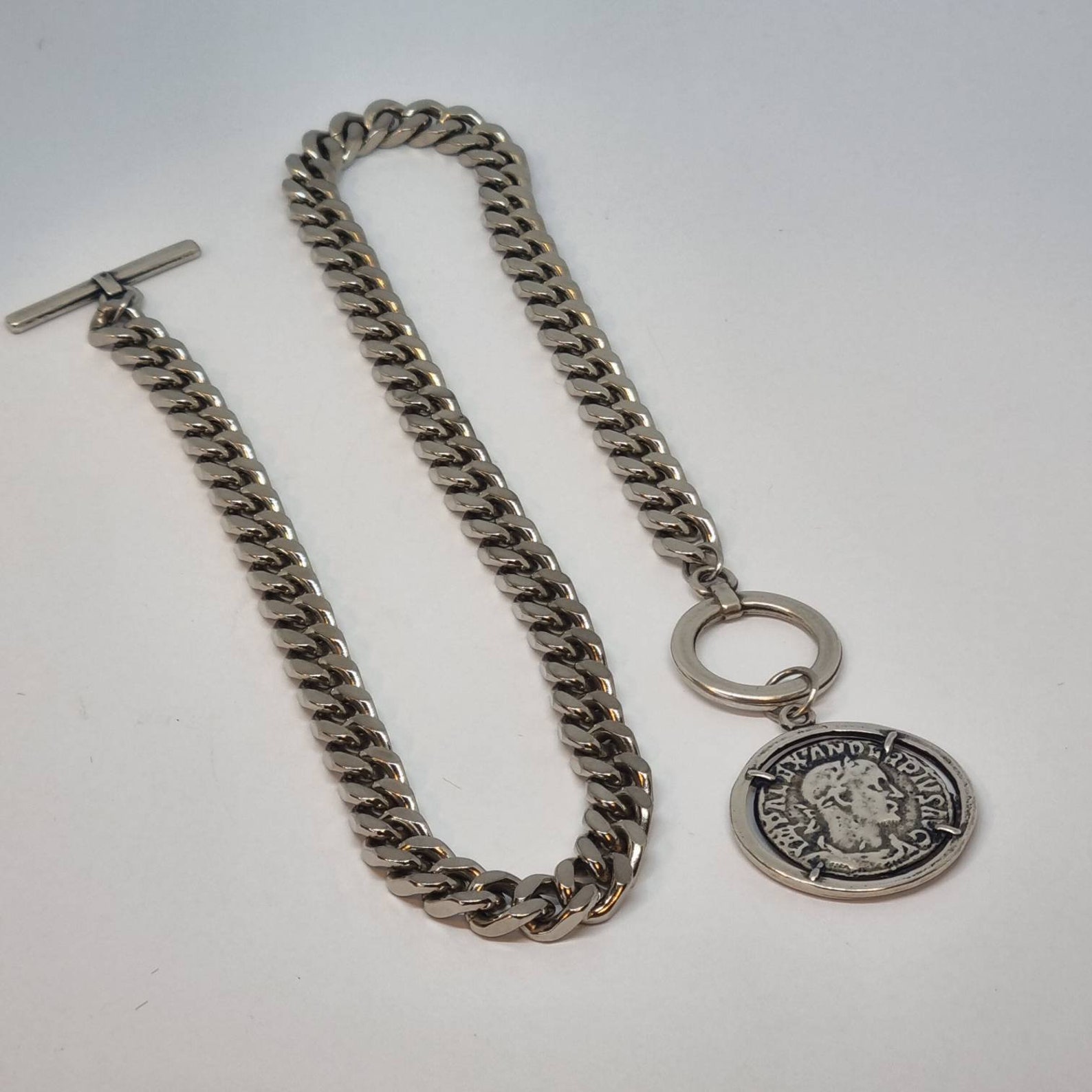 Silver Coin Necklace, Oxidized Silver Coin Pendant Necklace, Medallion ...