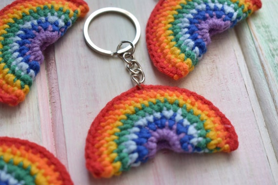 Rainbow of Hope Keychain Bag Charm Small hand crochet | Etsy