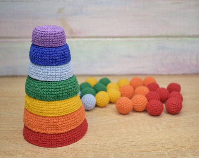 7 Nesting Bowls and Sorting Balls, Waldorf and Montessori Color ...