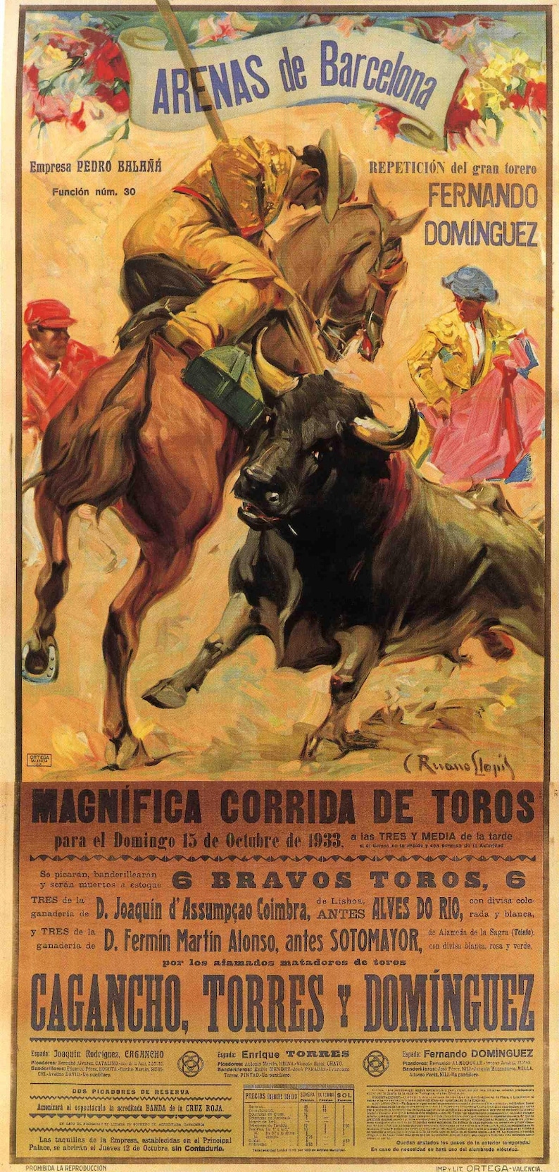 Bull Fighting Vintage Poster - Etsy