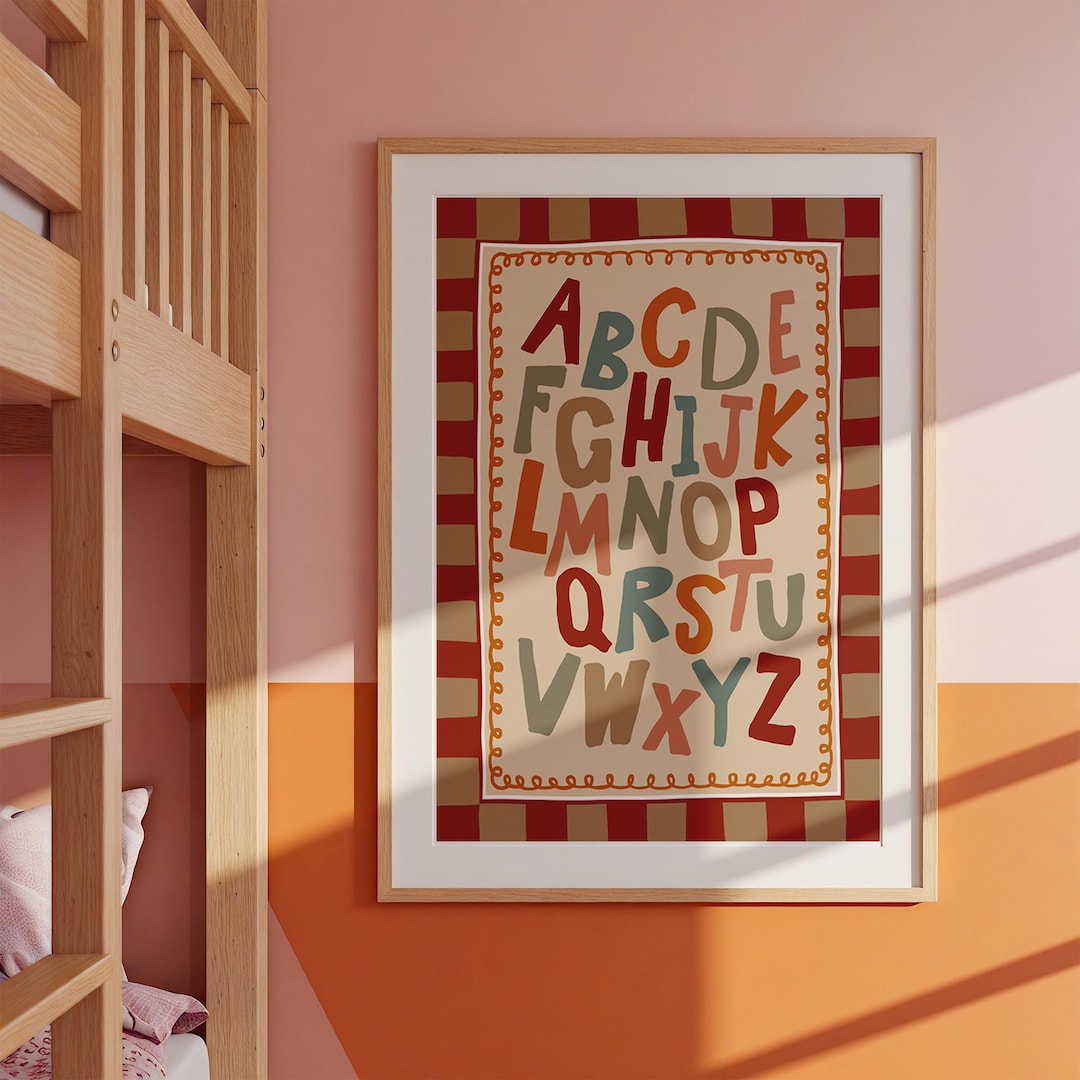 Retro Alphabet Poster, Colorful ABC Print, Vintage Nursery Decor ...